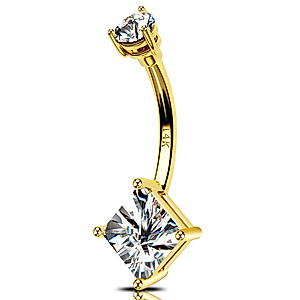 Jewseen 14K Gold Belly Button Ring Sparkling CZ Navel Rings Belly Bar Navel Piercing Body Jewelry