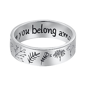 LOVECOM Wildflowers Rings 925 Sterling Silver Floral Rings for Women Bohemian Delicate You Belong Among the Wildflowers Ring Floral Daisy Ring Summer Spring Flower Finger Wedding Bands Jewelry Gifts