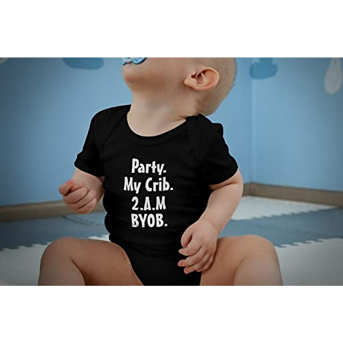 Luxxology Party 2AM. My Crib. BYOB Baby Infant Bodysuit, Light Blue 6M