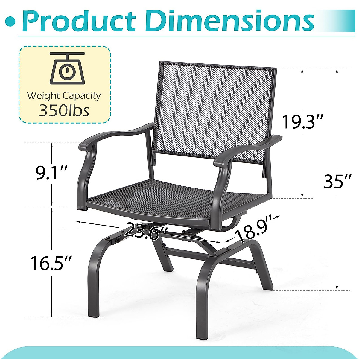U-MAX Outdoor Patio Rocking Dining Chairs Set of 2, Outdoor Furniture Metal Frame Rocker Chair with15-Degree Rocking Function for Lawn Porch Garden Balcony (Dark Gray)