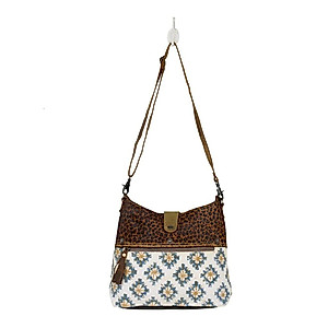 Myra Bag Bounce Back Shoulder Bag Upcycled Canvas, Rug, Leather & Cowhide S-2626