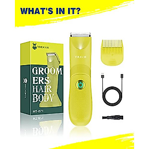 VIKICON Groin Hair Trimmer: Electric Body Shaver/Groomer for Ball &Pubic w/LED Light, Body Hair Grooming Trimmer Replaceable Ceramic Blade IPX7 Waterproof Wet/Dry, USB Charging Lightweight Male Razor