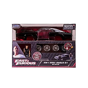 Jada Toys Fast & Furious Dom & Dodge Charger R/T, 1:24 Scale Build n' Collect Die-Cast Model Kit with 2.75" Die-Cast Figure, Black