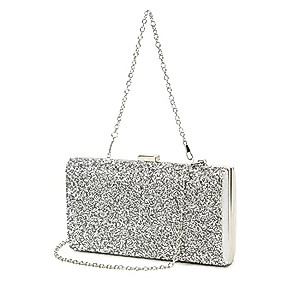 Leanoria Glitter Crystal Evening Clutch Handbag Bling Rhinestone Bag for Wedding Cocktail Party Small Chain Crossbody Purse (Silver)
