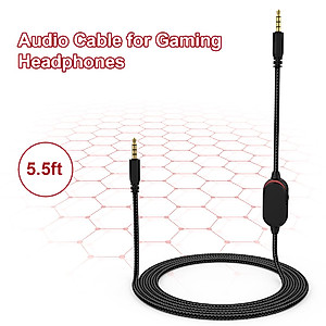 AW920H Detachable Gaming Headset Cable Compatible with Alienware AW720H AW310H AW510H 988 Alienware Dell Gaming Headset,Nylon Braided Wire with Inline Mute Switch and Volume Controller(5.5ft)