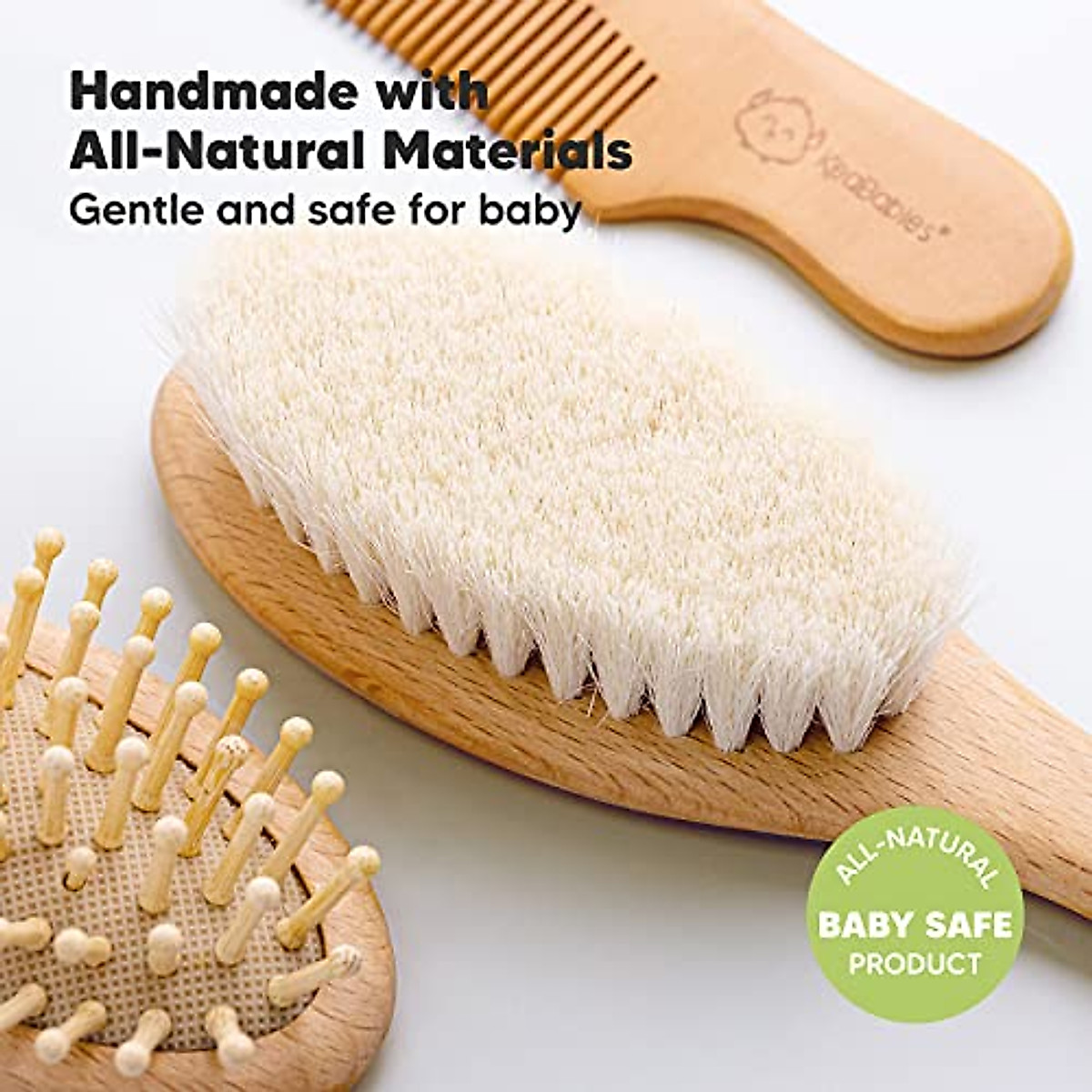 Baby Hair Brush and Baby Comb Set - Wooden Baby Brush with Soft Goat Bristle - Toddler Hair Brush Baby Brush and Comb Set - Baby Brush Set for Newborns - Infant Hair Brush, Cradle Cap (Oval, Walnut)