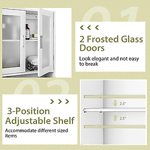 Tangkula Over The Toilet Storage Cabinet, Bathroom Space Saver w/Double Tempered Glass Doors, Open Shelf & Adjustable Shelf, Bathroom Organizer Cabinet, 67" Tall Above Toilet Rack for Laundry (White)