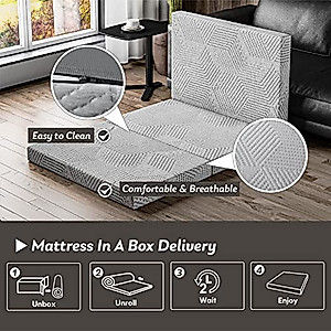 Tri-Fold Memory Foam Mattress, 4 inch Twin Folding Mattress with Collapsible and Washable Cover, Travel and Guest Mat, 75"×38"×4", Grey