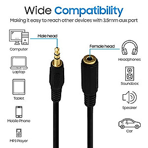 Cmple - 3.5mm 1/8" Stereo Audio Aux Headphone Cable Extension Cord Male to Female 50 Feet