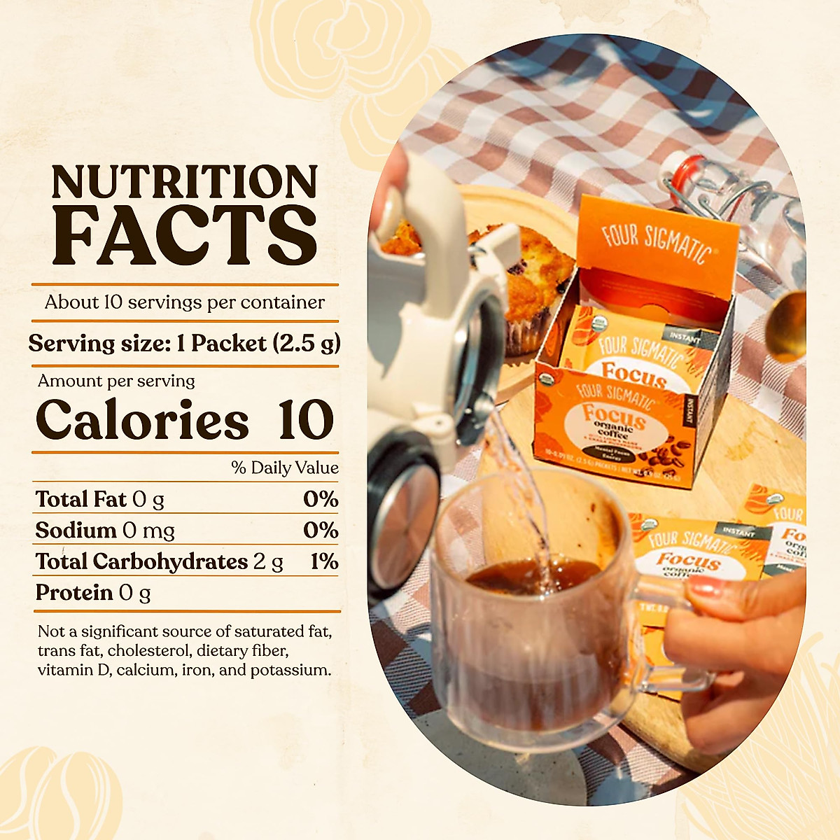 Organic Instant Coffee Powder by Four Sigmatic | Arabica Instant Coffee Singles with Lion's Mane, Chaga and Rhodiola | Mushroom Coffee Instant Mix for Better Focus and Immune Support | 10 Packets