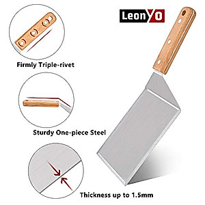 Leonyo Griddle Accessories Set of 19, Heavy Duty Metal Grilling Spatula for Cast Iron Flat Top Teppanyaki Hibachi Cooking, BBQ Burger Spatula Turner Kit, Carrying Bag, Men Gift
