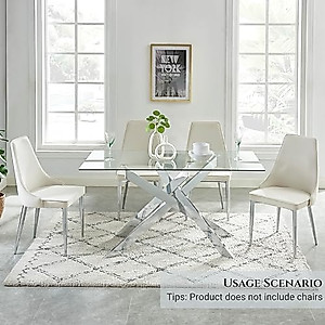 Edwin's Choice Rectangle Glass Dining Table, Tempered Glass Tabletop and Metal Tubular Legs, Modern Style Table for Home, Kitchen, Dining Room 58.5”Lx29”Wx30”H, Silver