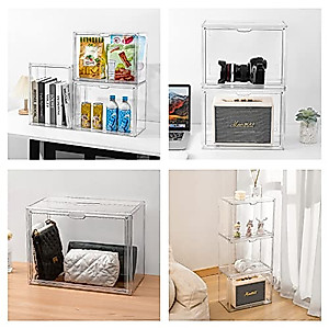 Coorganisers 3 Packs Plastic Purse and Handbag Organizer for Closet, Clear Acrylic Display Case with Magnetic Door, Stackable Storage Organizer for Wallet, Book, Cosmetic, Toys, Clutch, Collectibles