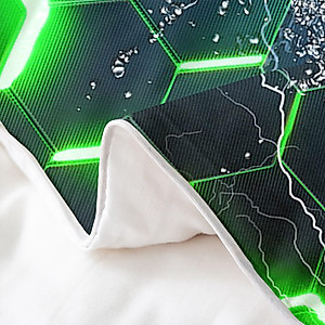 Erosebridal Kids Soccer 100% Cotton Duvet Cover Full Size,Football Bedding Set for Boys Room Decor,Green Gradient Hexagon Comforter Cover Soccer Gifts for Teen Girls,Geometric Honeycomb Bed Set