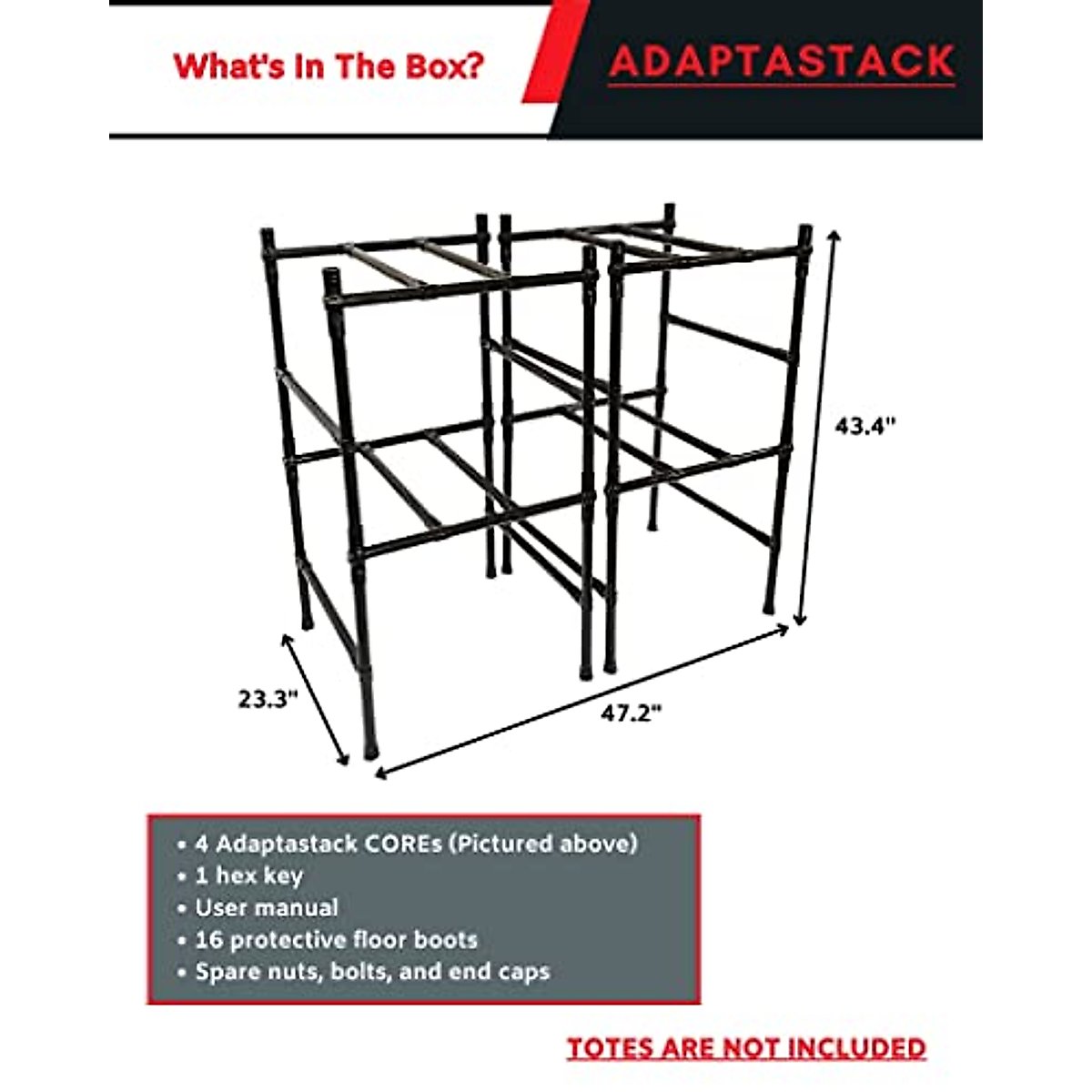 ADAPTASTACK CORE - Tote Storage Shelving System That Adapts to Any Space - Adjustable Garage Shelving Rack Solution - Heavy Duty Steel Shelf Design Holds 250 lbs. per Tote - Easily Organize Large Bins