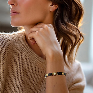 Ross-Simons Black Agate "Good Fortune" Bracelet in 18kt Gold Over Sterling. 7.5 inches