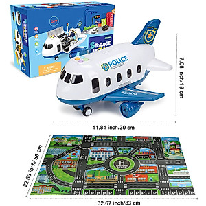 5 in 1 Airplane Toys with Light and Sound,Police car Toys with Activity Mat, Christmas Birthday Gifts for Kids 3 4 5 6 Year Old Boys Girls