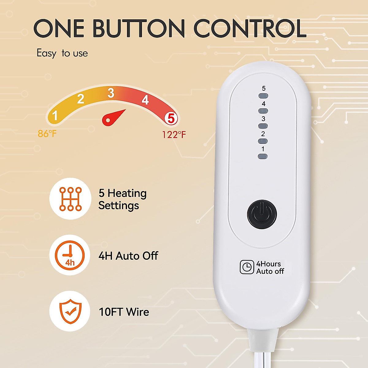 ESTINGO Electric Blanket Throw Size, 50"x60" Heated Throw Blanket for Kids, Heating Blanket with 5 Heating Levels & 4 Hours Auto Off for Couch & Bed, Ideal Gift, Beige