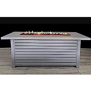 LSI Rectangle Steel Propane Fire Pit Table for Outside Patio,Home,Garden,Backyard,Outdoor Fireplace | Auto-Ignition | Hideaway Tank Holder (54 Inch, Grey)