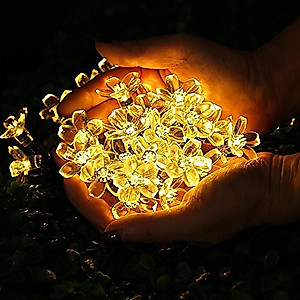Qedertek Solar Flower String Lights, Cherry Blossom 22ft 50 LED Waterproof Outdoor String Lights for Patio,Lawn,Garden,Holiday and Festivals Decorations ( Warm White)
