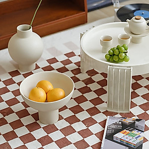 WENSHUO Sphere High-foot Ceramic Compote Fruit Bowl, Centerpiece Pedestal Bowl, 6.8" × 9", Matte Crème