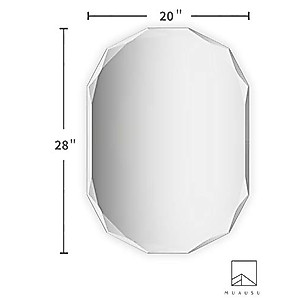 Frameless Scalloped Wall Mirror for Bathroom - Rectangle 20'' X 28'' X 1" Beveled Edge Frameless Rectangle Bathroom Mirror for Wall