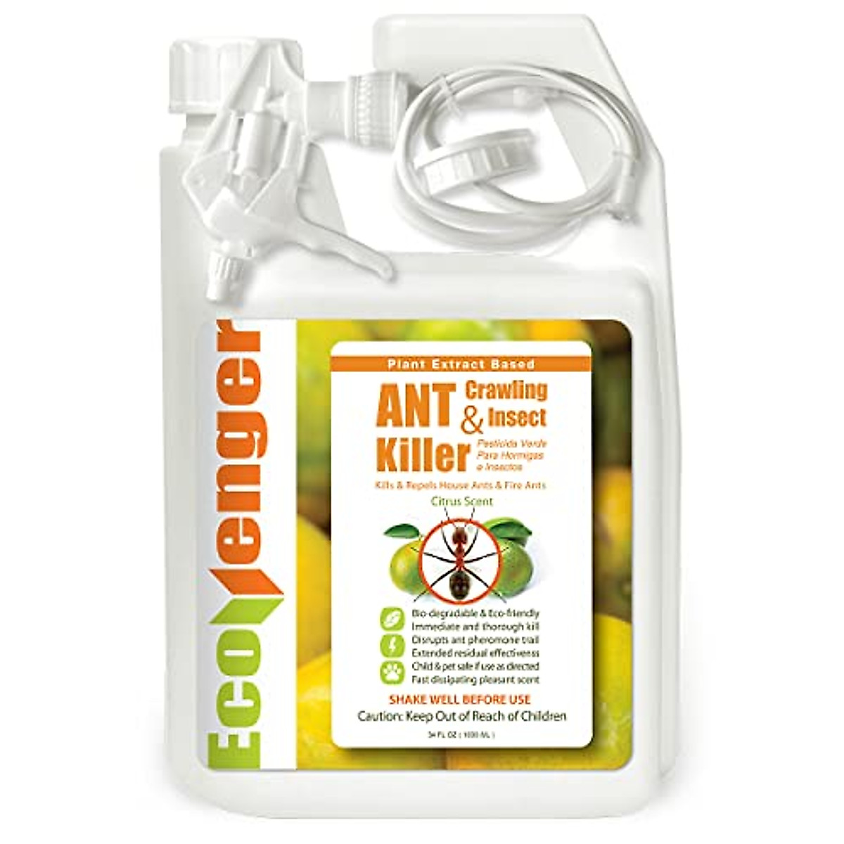 EcoVenger Ant Killer & Crawling Insect Killer, 32oz Ready to Use, Indoor & Outdoor, Kills & Repels, Lasting Prevention, Natural & Non-Toxic Plant Based Formula, Pleasant Citrus Scent