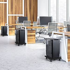 Computer Tower Stand, Set of 2 Pc Tower Stand, Floor Pc Stand for Under Desk, Wooden CPU Holder Stand Cart with Lockable Wheels, for Office, Home(Black)