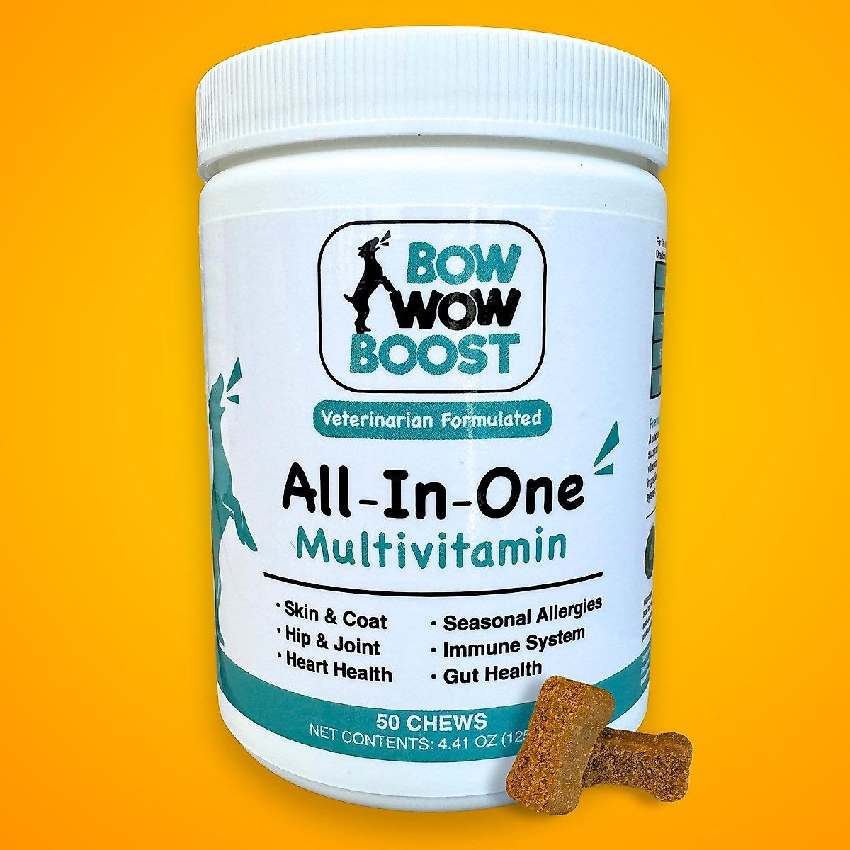 BowWowBoost Multivitamin Treats for Dogs - Premium Ingredients - Created by Vets - Hip & Joint Support (Glucosamine), Skin & Coat (MSM), Heart, Allergies, Itching - Young to Senior Dogs, All Breed