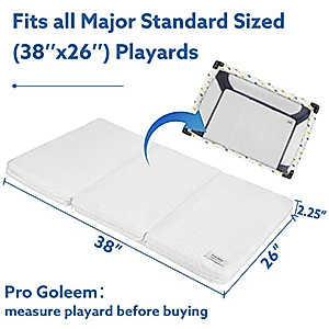 Pro Goleem Pack and Play Mattress, Trifold Fitted Waterproof and Portable Pad Soft Mini Crib Mattress for Toddlers, 38 X 26 X 2.25 Inch