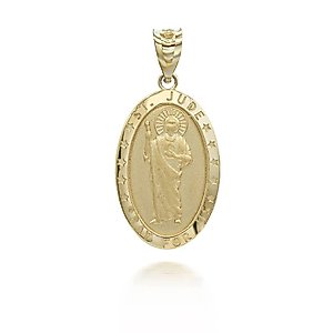 High Polish 10K Yellow Gold St. Saint Jude Pray For Us Oval Medal Pendant