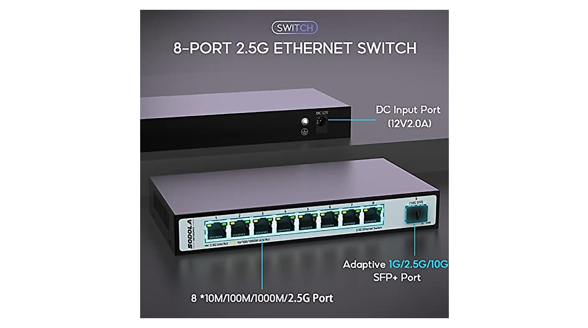 SODOLA 8 Port 2.5G Ethernet Switch - High-Speed Unmanaged