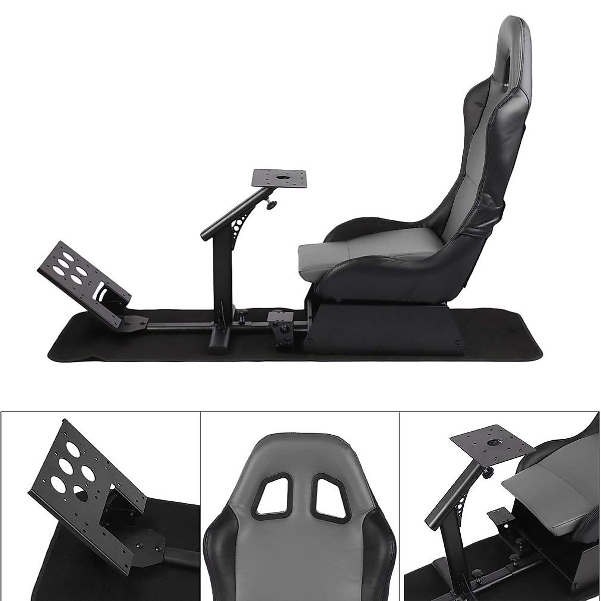 Racing Simulator Seat with Steering Wheel Support Durable Driving Seat (Black)