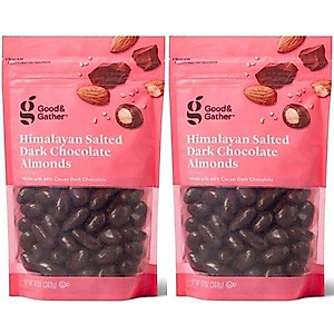 Good & Gather Himalayan Salted Dark Chocolate Almonds. 13 Ounce. Sweet and Salty Snack. 64% Cacao. (2 Pack)