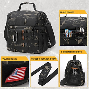 ATRIPACK 2 Compartment Lunch Bag for Men Adult, Tactical Lunch Box Leakproof Insulated Large Cooler Bag for Work with Adjustable Shoulder Strap Flag Double Layer Lunch Pail（Camo-Black）