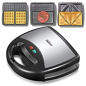 Yabano Sandwich Maker, Waffle Maker, Toaster and Electric Panini Press Grill with Non-stick Coating Plate, Easy to Clean, Heating Up Fast, Black