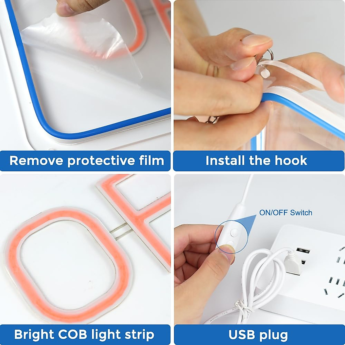 ROLANCHE Open Signs for Business Window, 16"x 9" Neon Open Sign, Bright COB Chip LED Open Sign with ON/OFF Switch, Blue & Pink Open Light Up Sign for Wall, Shop, Hotel, Horizontal