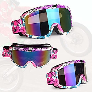 Pink ATV Goggles for Adult Dirt Bike Goggles Youth Motorcycle Goggles Kids Women Motocross Goggles MX Goggles UTV Goggles Helmet Goggles UV Protection Anti-Scratch dustproof （Pink Frame + Color Lens）…