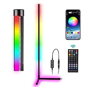 Hitish Corner Floor Lamp, 62.2” RGB Color Changing Mood Lighting Corner Lamp with Bluetooth & Remote Control, Dimmable Modern Floor Lamp with Music Sync & Timing Function for Living Room, Gaming Room
