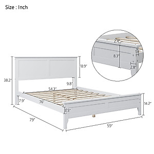 Harper & Bright Designs Full Size Platform Bed with Headboard, Modern Wooden Full Bed Frame with Slat Support, Full Size Beds for Kids Teens Adults, No Box Spring Need, White