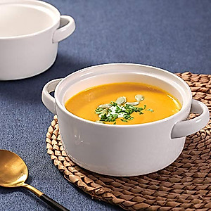 DOWAN Soup Bowls with Handles, 24 ounces Ceramic Cereal Bowl Set for kitchen, White French Onion Soup Crocks, Microwave Oven Safe, Stackable Soup Mug for Soup, Cereal, Stew, Chilli Set of 4