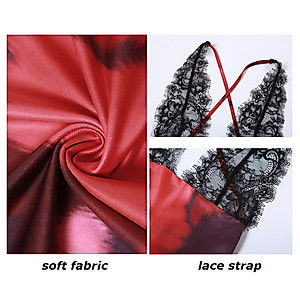 XPONNI Backless Spaghetti Strap Maxi Dresses for Women, Red Satin Tie Dye Bodycon Dress Y2k, Sexy Party Dress with Lace Strap (Medium,Medium)