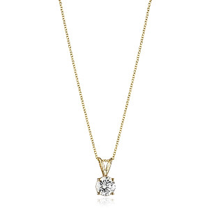 Amazon Essentials 14k Yellow Gold 16" Adjustable to 18" 4-Prong Set Round-Cut Diamond Pendant (1 cttw, J-K Color, I2-I3 Clarity), (previously Amazon Collection)