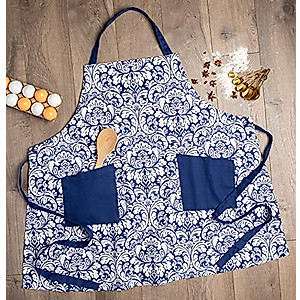 DII Chef Style Cotton Apron Adjustable Straps and Large Pocket, Nautical Blue