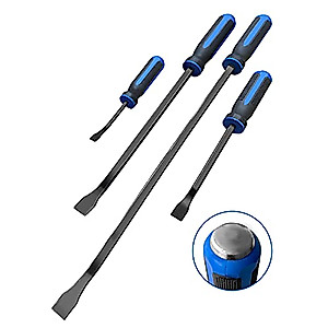 Pry Bar Set Heavy Duty, Thicker Hammer Strike Cap, Angled Tip, Mechanic Hand Tools for Automotive, Demolition, Nail Puller, Crowbar | 4-Piece