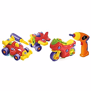 Discovery Toys Motor Works Set of 3 Vehicles: Race Car, Airplane, Motorcycle with Electric Drill & Case | STEM Educational Toy Learning & Childhood Development 4 Years and Up