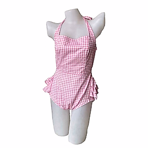 Haian ABDLPrint Cotton Snap Through Crotch Ruffle Rhumba Romper (Large, Pink Gingham Print Cotton)