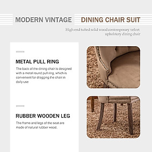 Hixkol Velvet Dining Chairs Set of 2,Upholstered Dining Chairs with Ring Pull Trim and Button Back,Modern Seating for Kitchen, Bedroom & Living Room(Khaki)