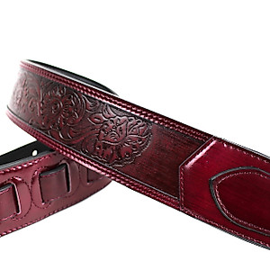 Walker & Williams LID-06 Sangria Purple Leather Padded Guitar Strap with Western Floral Tooling