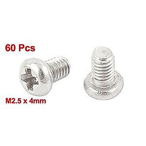 uxcell M2.5 x 4mm 304 Stainless Steel Cross head Phillips Pan Head Screws Bolt 60pcs